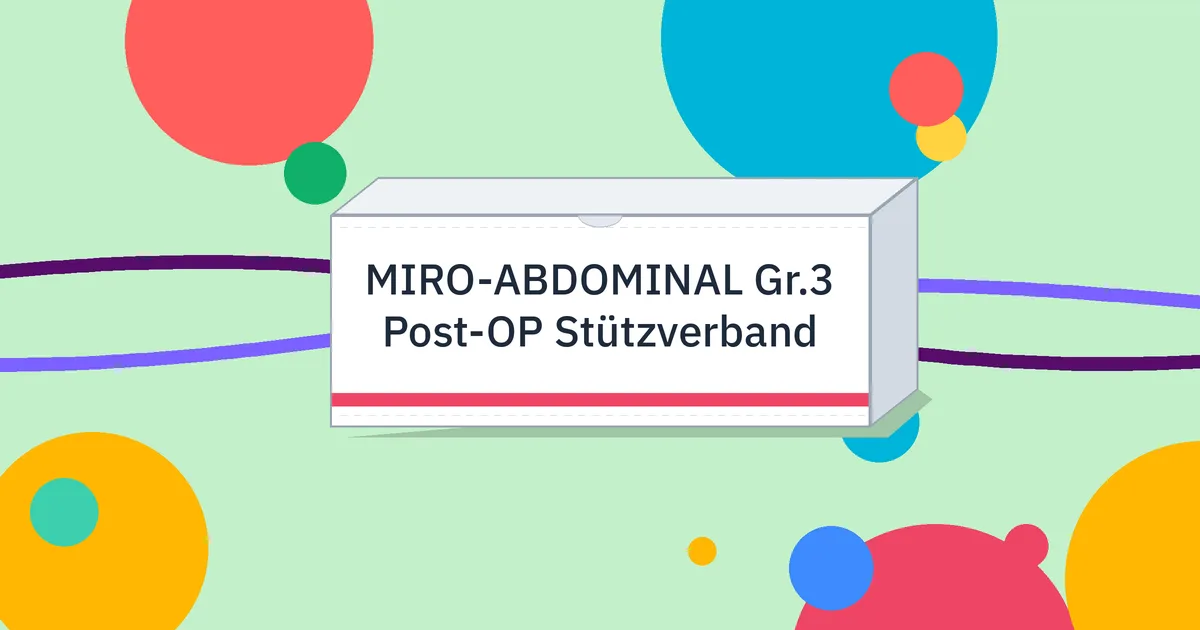 Symbolbild: Packung mit der Aufschrift MIRO-ABDOMINAL Gr.3 Post-OP Stützverband (PZN 06853471) – Verfügbarkeit und Bezug in Apotheken in Frankfurt am Main