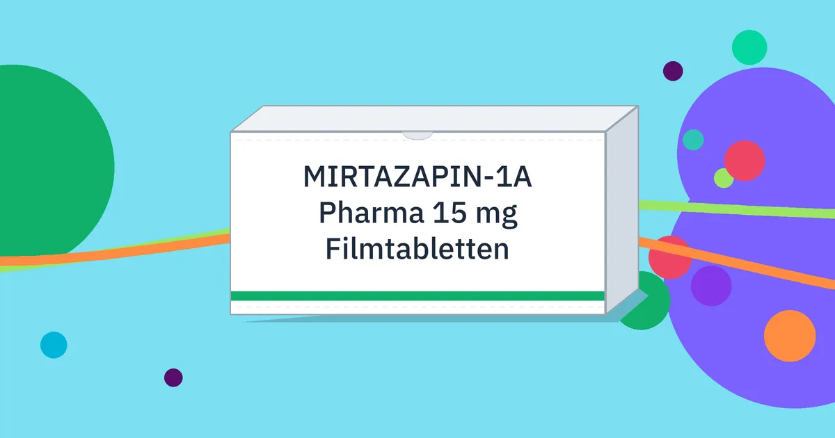 Symbolbild: Packung mit der Aufschrift MIRTAZAPIN-1A Pharma 15 mg Filmtabletten (PZN 00250027) – Verfügbarkeit und Bezug in Apotheken in Frankfurt am Main