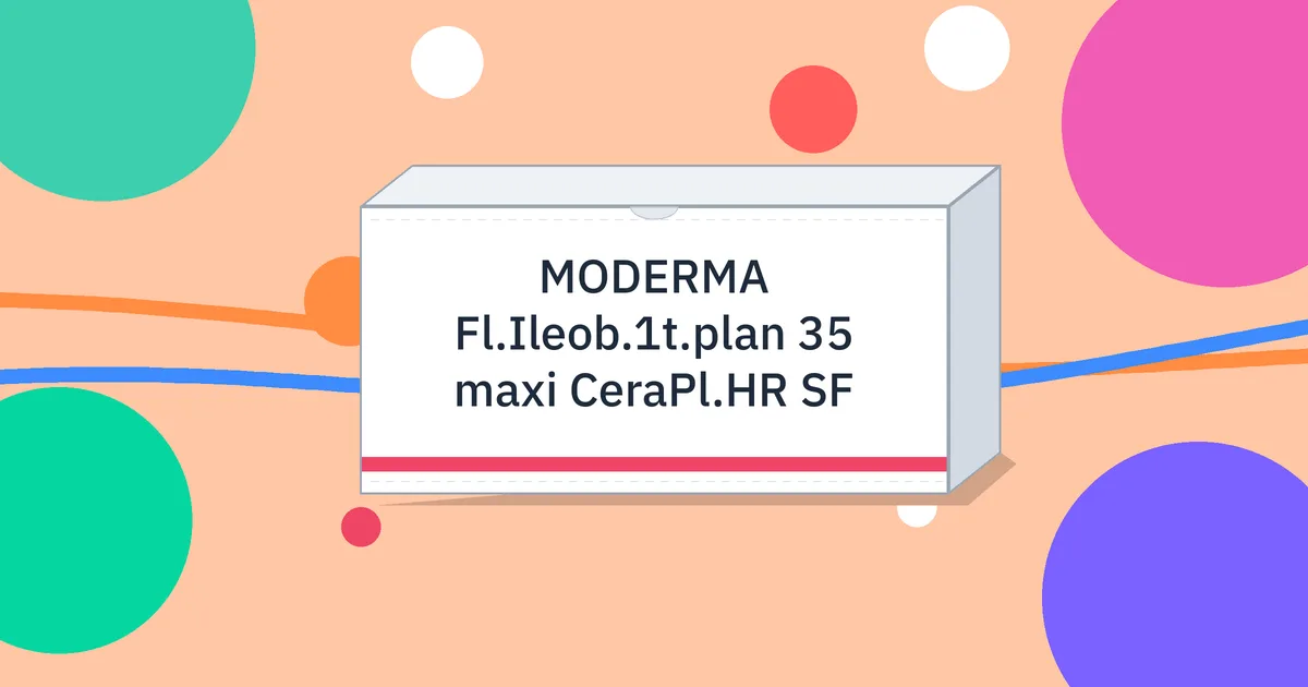 Symbolbild: Packung mit der Aufschrift MODERMA Fl.Ileob.1t.plan 35 maxi CeraPl.HR SF (PZN 12417142) – Verfügbarkeit und Bezug in Apotheken in Frankfurt am Main