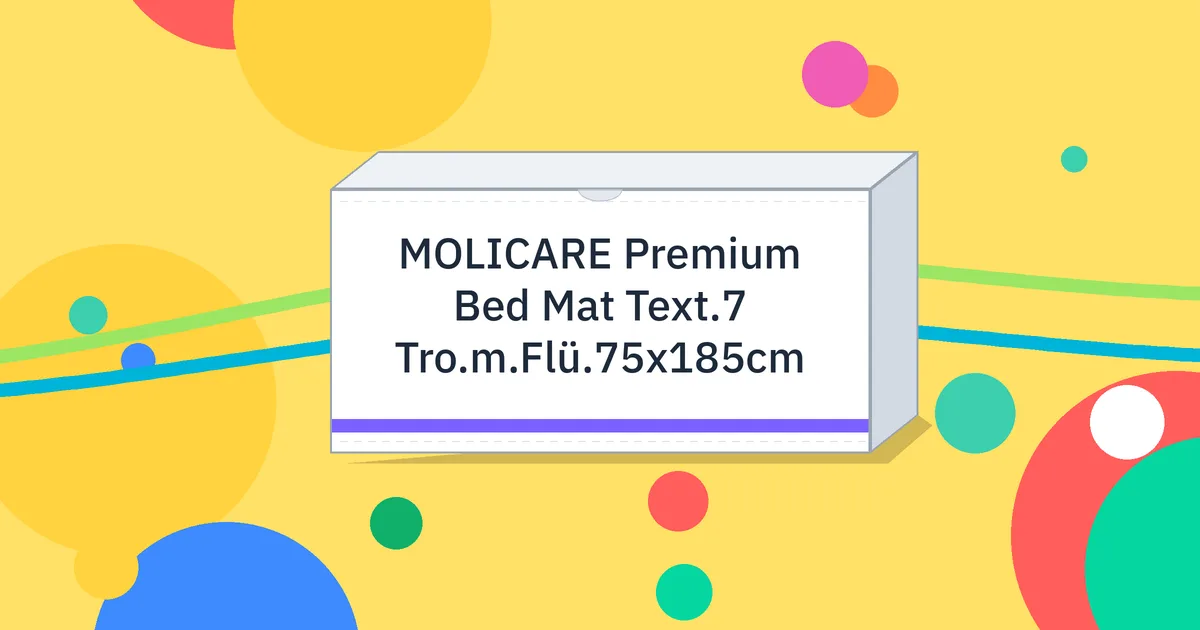 Symbolbild: Packung mit der Aufschrift MOLICARE Premium Bed Mat Text.7 Tro.m.Flü.75x185cm (PZN 16137043) – Verfügbarkeit und Bezug in Apotheken in Frankfurt am Main