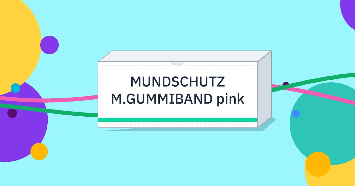 Symbolbild: Packung mit der Aufschrift MUNDSCHUTZ M.GUMMIBAND pink (PZN 11549798) – Verfügbarkeit und Bezug in Apotheken in Frankfurt am Main