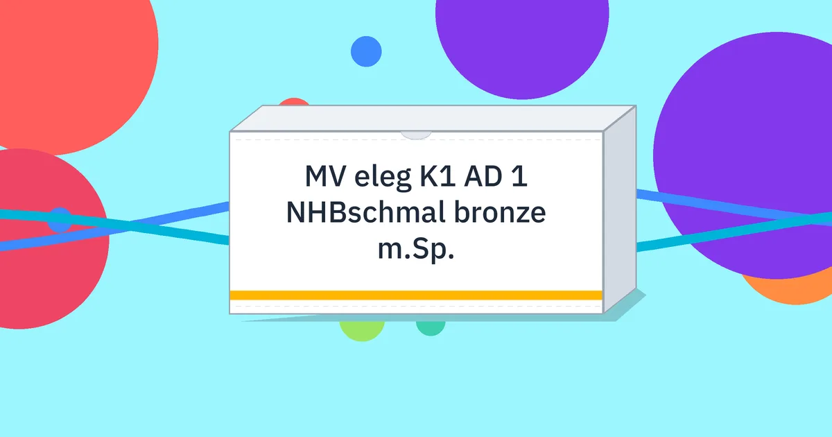 Symbolbild: Packung mit der Aufschrift MV eleg K1 AD 1 NHBschmal bronze m.Sp. (PZN 15673727) – Verfügbarkeit und Bezug in Apotheken in Frankfurt am Main