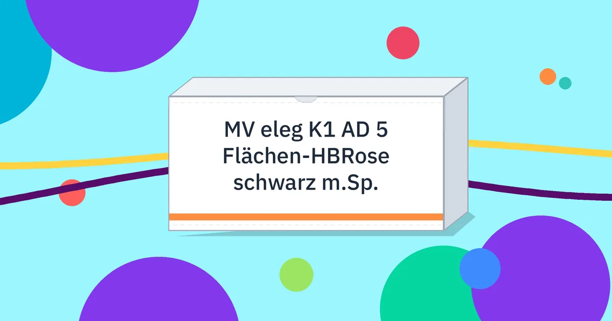 Symbolbild: Packung mit der Aufschrift MV eleg K1 AD 5 Flächen-HBRose schwarz m.Sp. (PZN 15667460) – Verfügbarkeit und Bezug in Apotheken in Frankfurt am Main