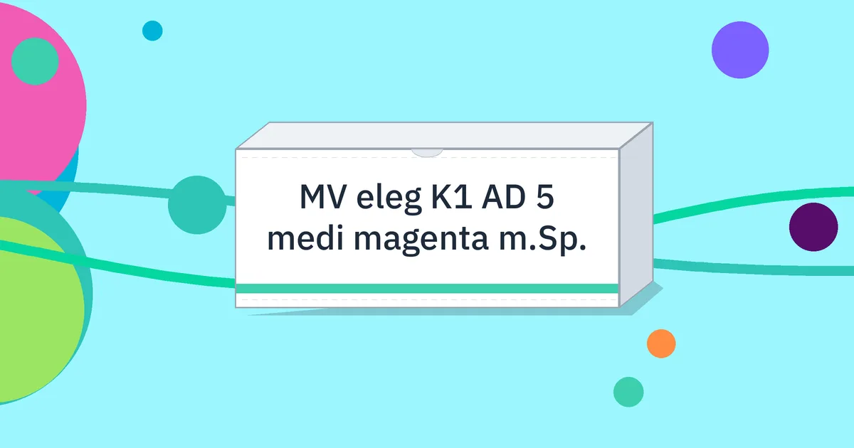 Symbolbild: Packung mit der Aufschrift MV eleg K1 AD 5 medi magenta m.Sp. (PZN 14618695) – Verfügbarkeit und Bezug in Apotheken in Frankfurt am Main