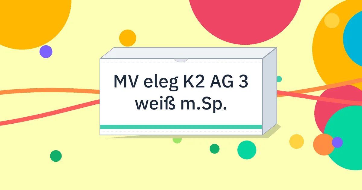 Symbolbild: Packung mit der Aufschrift MV eleg K2 AG 3 weiß m.Sp. (PZN 00320207) – Verfügbarkeit und Bezug in Apotheken in Frankfurt am Main