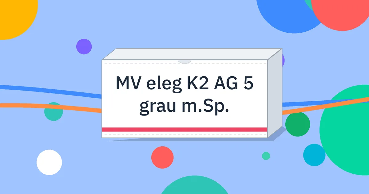 Symbolbild: Packung mit der Aufschrift MV eleg K2 AG 5 grau m.Sp. (PZN 18928205) – Verfügbarkeit und Bezug in Apotheken in Frankfurt am Main