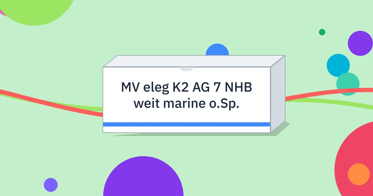Symbolbild: Packung mit der Aufschrift MV eleg K2 AG 7 NHB weit marine o.Sp. (PZN 15729511) – Verfügbarkeit und Bezug in Apotheken in Frankfurt am Main
