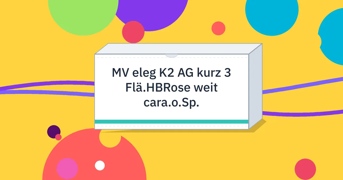 Symbolbild: Packung mit der Aufschrift MV eleg K2 AG kurz 3 Flä.HBRose weit cara.o.Sp. (PZN 15706622) – Verfügbarkeit und Bezug in Apotheken in Frankfurt am Main