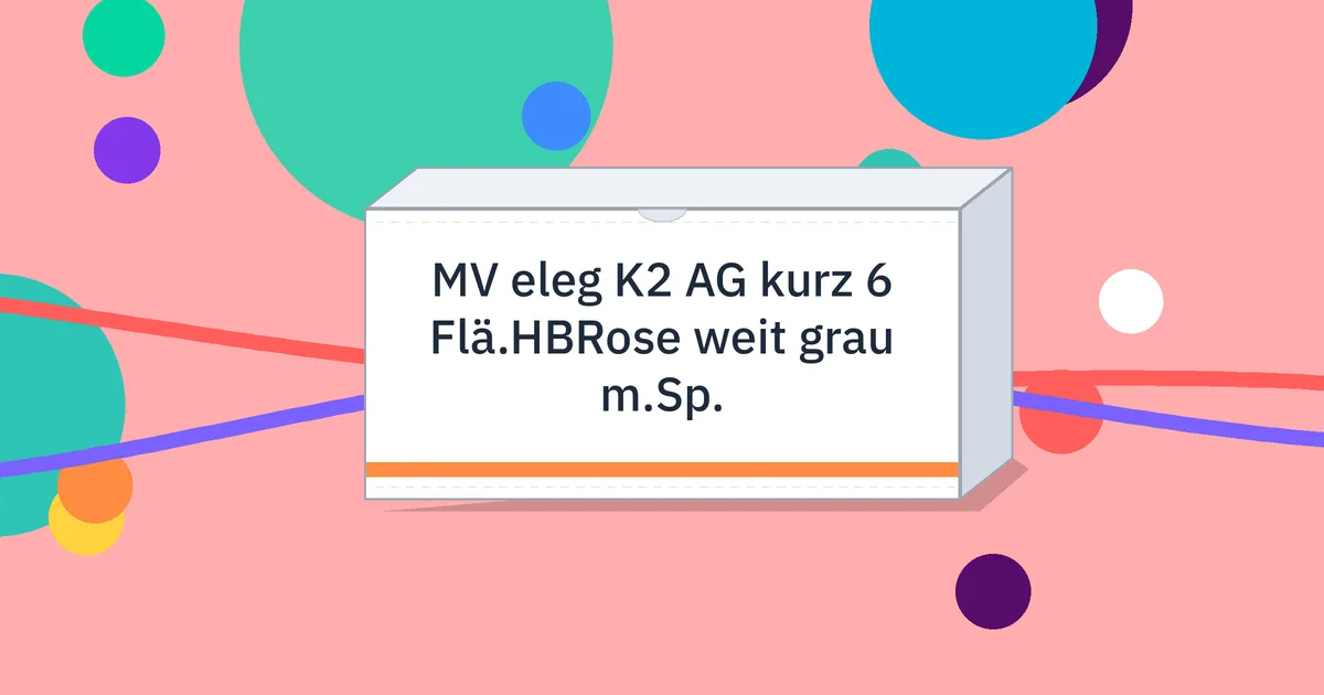 Symbolbild: Packung mit der Aufschrift MV eleg K2 AG kurz 6 Flä.HBRose weit grau m.Sp. (PZN 18926169) – Verfügbarkeit und Bezug in Apotheken in Frankfurt am Main