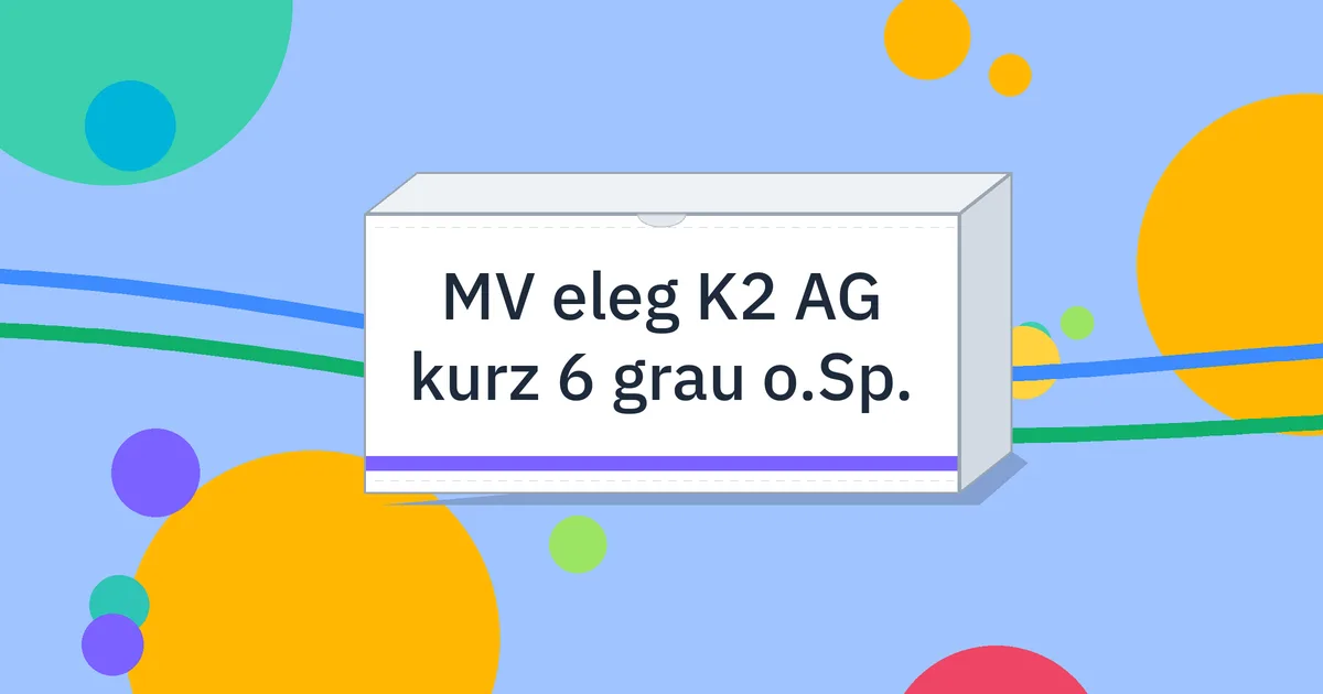 Symbolbild: Packung mit der Aufschrift MV eleg K2 AG kurz 6 grau o.Sp. (PZN 18924673) – Verfügbarkeit und Bezug in Apotheken in Frankfurt am Main