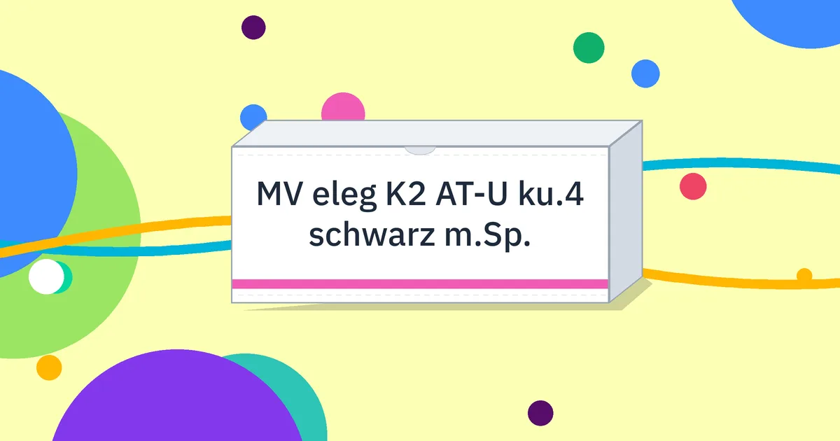 Symbolbild: Packung mit der Aufschrift MV eleg K2 AT-U ku.4 schwarz m.Sp. (PZN 00315778) – Verfügbarkeit und Bezug in Apotheken in Frankfurt am Main
