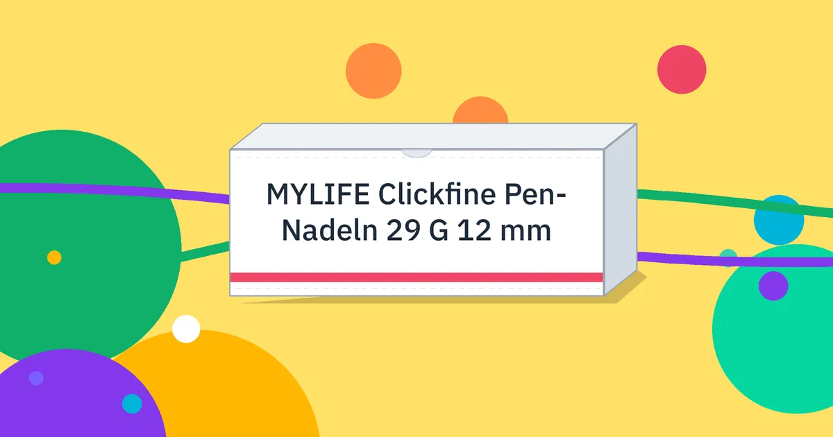 Symbolbild: Packung mit der Aufschrift MYLIFE Clickfine Pen-Nadeln 29 G 12 mm (PZN 10257817) – Verfügbarkeit und Bezug in Apotheken in Frankfurt am Main