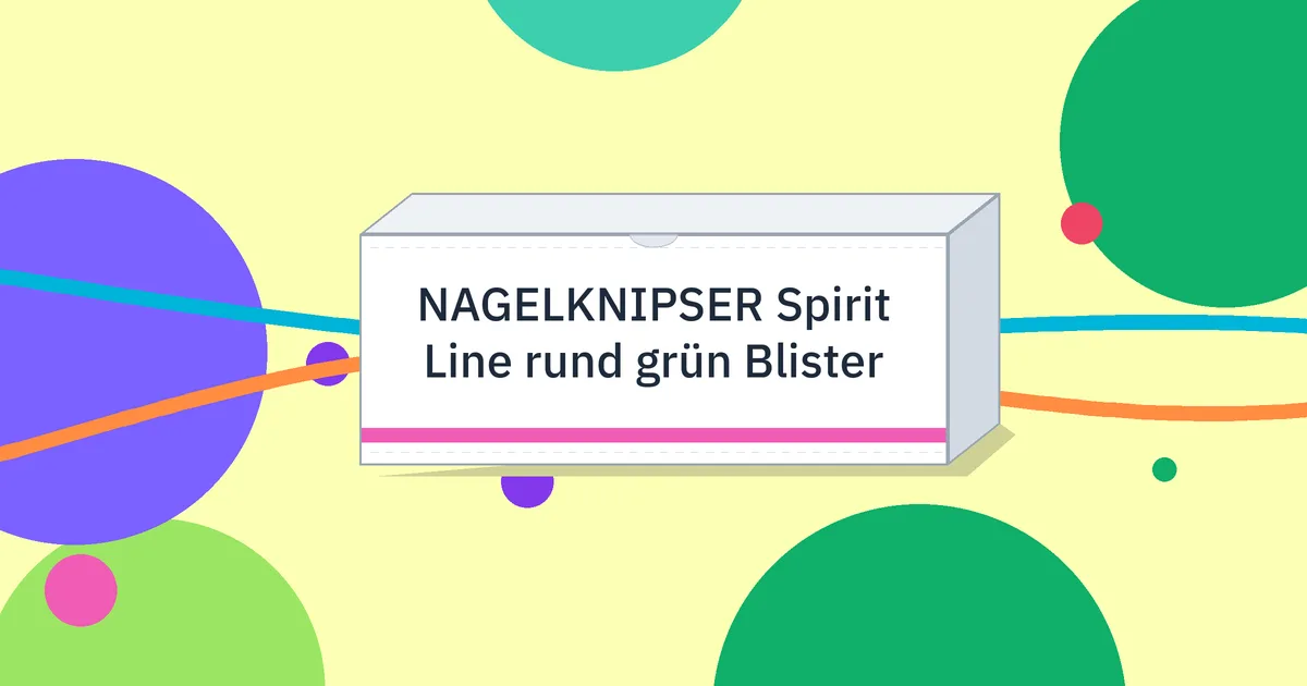 Symbolbild: Packung mit der Aufschrift NAGELKNIPSER Spirit Line rund grün Blister (PZN 10348827) – Verfügbarkeit und Bezug in Apotheken in Frankfurt am Main