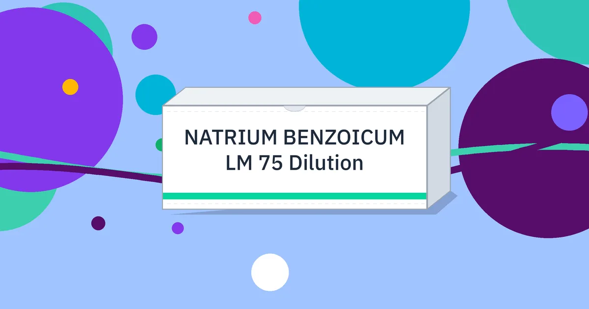 Symbolbild: Packung mit der Aufschrift NATRIUM BENZOICUM LM 75 Dilution (PZN 12960076) – Verfügbarkeit und Bezug in Apotheken in Frankfurt am Main