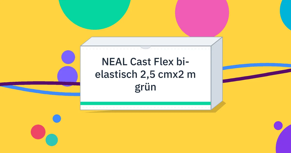 Symbolbild: Packung mit der Aufschrift NEAL Cast Flex bi-elastisch 2,5 cmx2 m grün (PZN 19530769) – Verfügbarkeit und Bezug in Apotheken in Frankfurt am Main