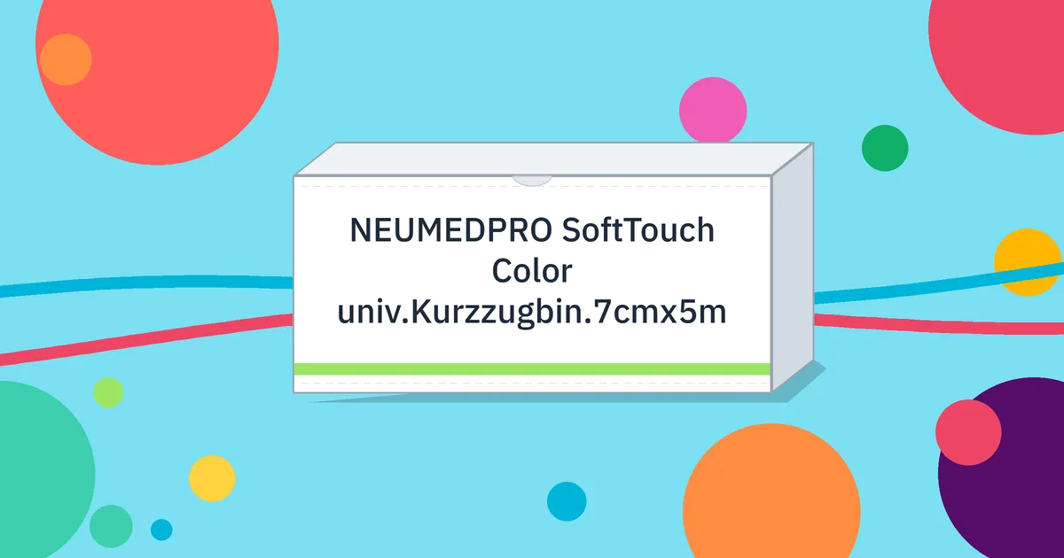 Symbolbild: Packung mit der Aufschrift NEUMEDPRO SoftTouch Color univ.Kurzzugbin.7cmx5m (PZN 19554072) – Verfügbarkeit und Bezug in Apotheken in Frankfurt am Main