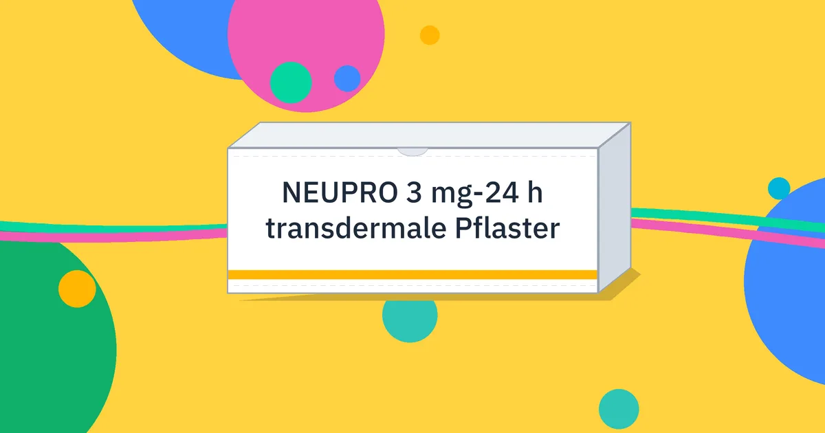 Symbolbild: Packung mit der Aufschrift NEUPRO 3 mg-24 h transdermale Pflaster (PZN 16674427) – Verfügbarkeit und Bezug in Apotheken in Frankfurt am Main