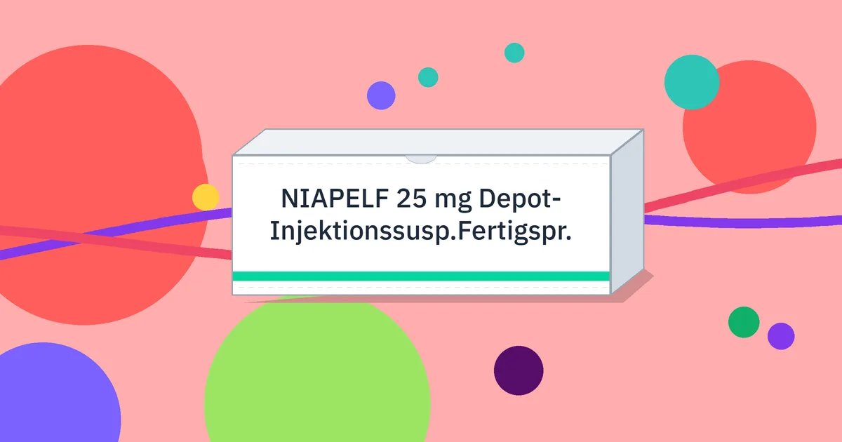 Symbolbild: Packung mit der Aufschrift NIAPELF 25 mg Depot-Injektionssusp.Fertigspr. (PZN 20630335) – Verfügbarkeit und Bezug in Apotheken in Frankfurt am Main