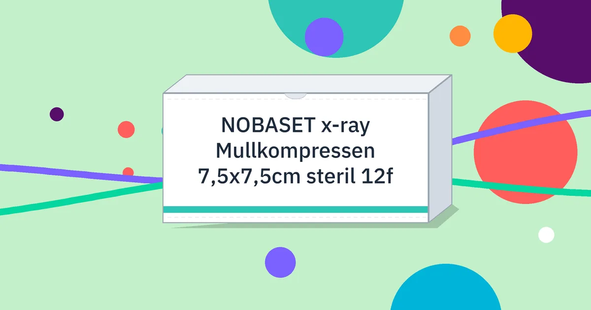 Symbolbild: Packung mit der Aufschrift NOBASET x-ray Mullkompressen 7,5x7,5cm steril 12f (PZN 18365073) – Verfügbarkeit und Bezug in Apotheken in Frankfurt am Main