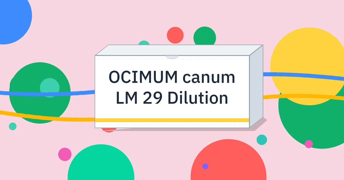 Symbolbild: Packung mit der Aufschrift OCIMUM canum LM 29 Dilution (PZN 13622105) – Verfügbarkeit und Bezug in Apotheken in Frankfurt am Main