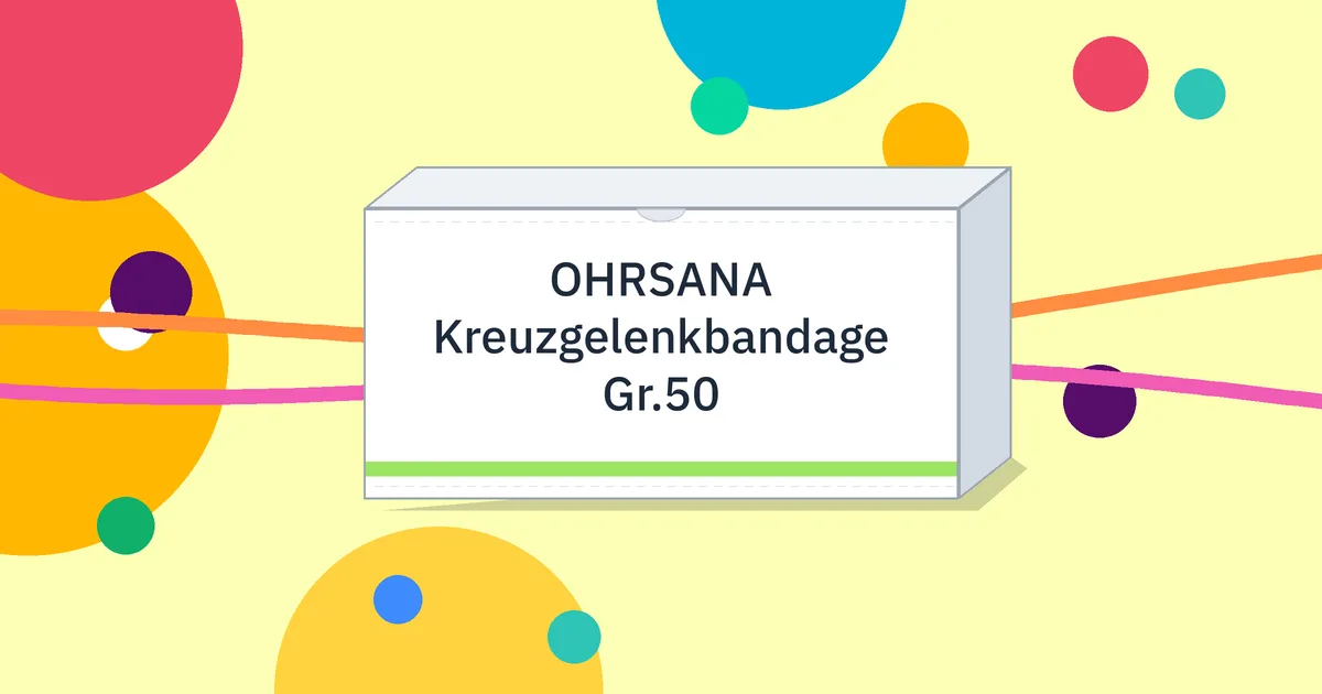 Symbolbild: Packung mit der Aufschrift OHRSANA Kreuzgelenkbandage Gr.50 (PZN 02670118) – Verfügbarkeit und Bezug in Apotheken in Frankfurt am Main