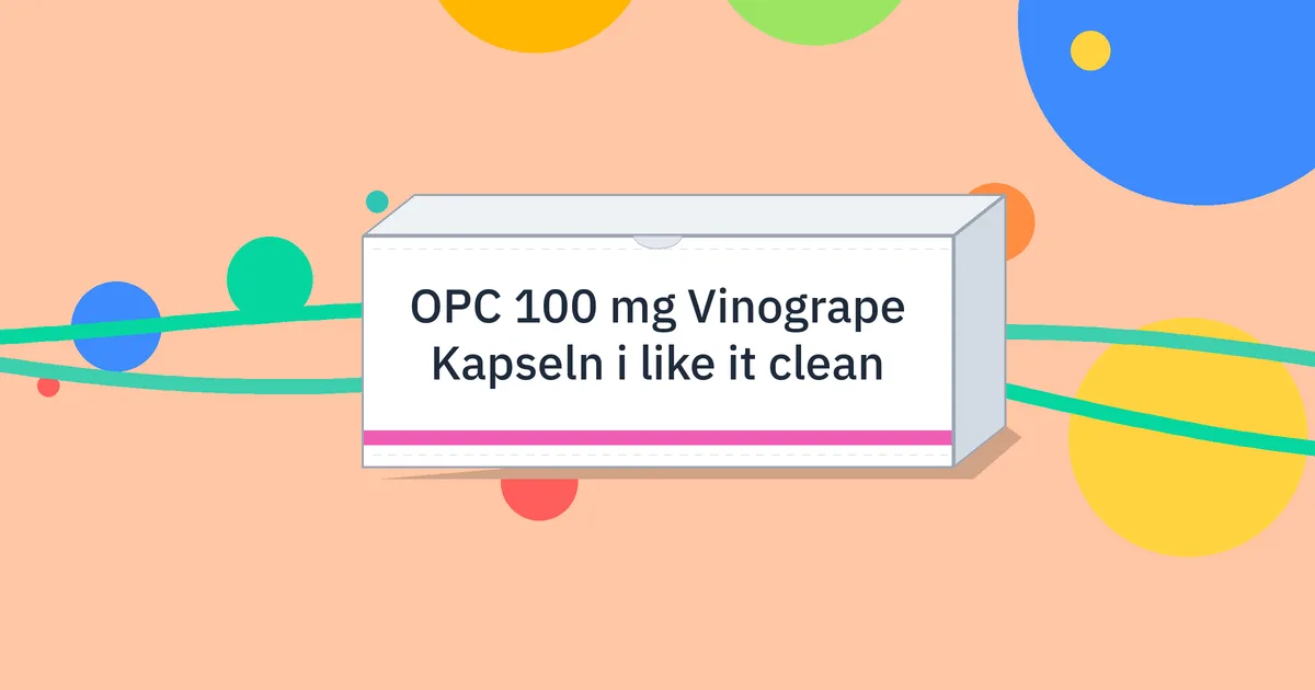 Symbolbild: Packung mit der Aufschrift OPC 100 mg Vinogrape Kapseln i like it clean (PZN 20624978) – Verfügbarkeit und Bezug in Apotheken in Frankfurt am Main