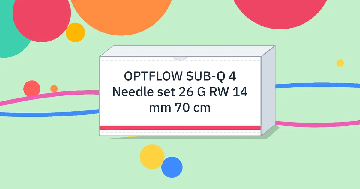 Symbolbild: Packung mit der Aufschrift OPTFLOW SUB-Q 4 Needle set 26 G RW 14 mm 70 cm (PZN 16801268) – Verfügbarkeit und Bezug in Apotheken in Frankfurt am Main