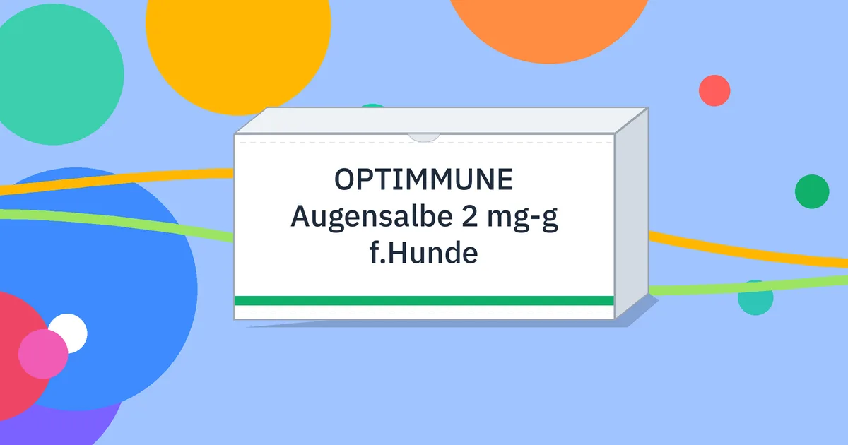 Symbolbild: Packung mit der Aufschrift OPTIMMUNE Augensalbe 2 mg-g f.Hunde (PZN 07405556) – Verfügbarkeit und Bezug in Apotheken in Frankfurt am Main
