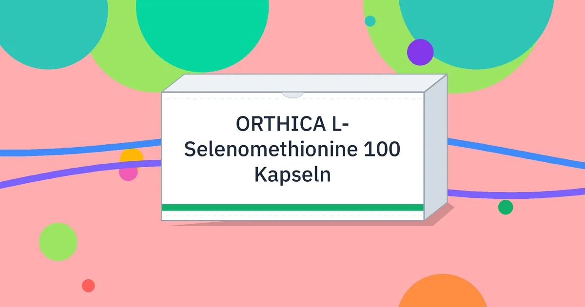Symbolbild: Packung mit der Aufschrift ORTHICA L-Selenomethionine 100 Kapseln (PZN 13859876) – Verfügbarkeit und Bezug in Apotheken in Frankfurt am Main