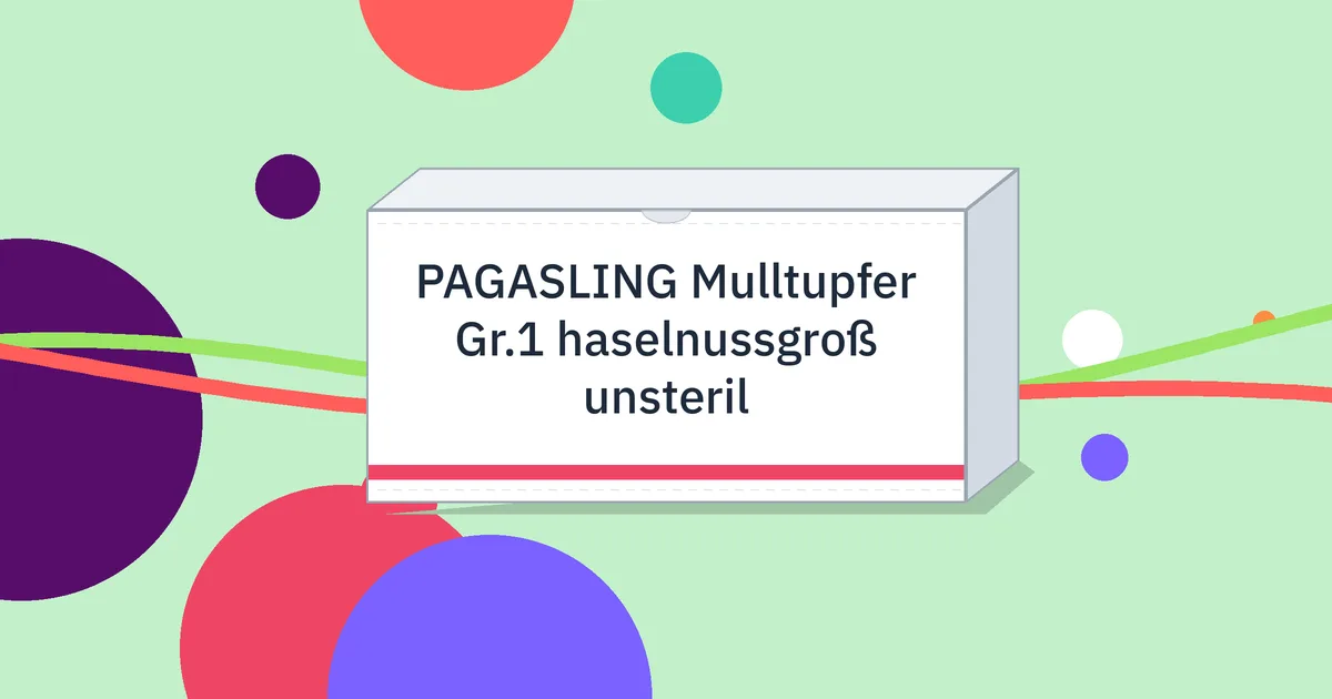 Symbolbild: Packung mit der Aufschrift PAGASLING Mulltupfer Gr.1 haselnussgroß unsteril (PZN 03509282) – Verfügbarkeit und Bezug in Apotheken in Frankfurt am Main