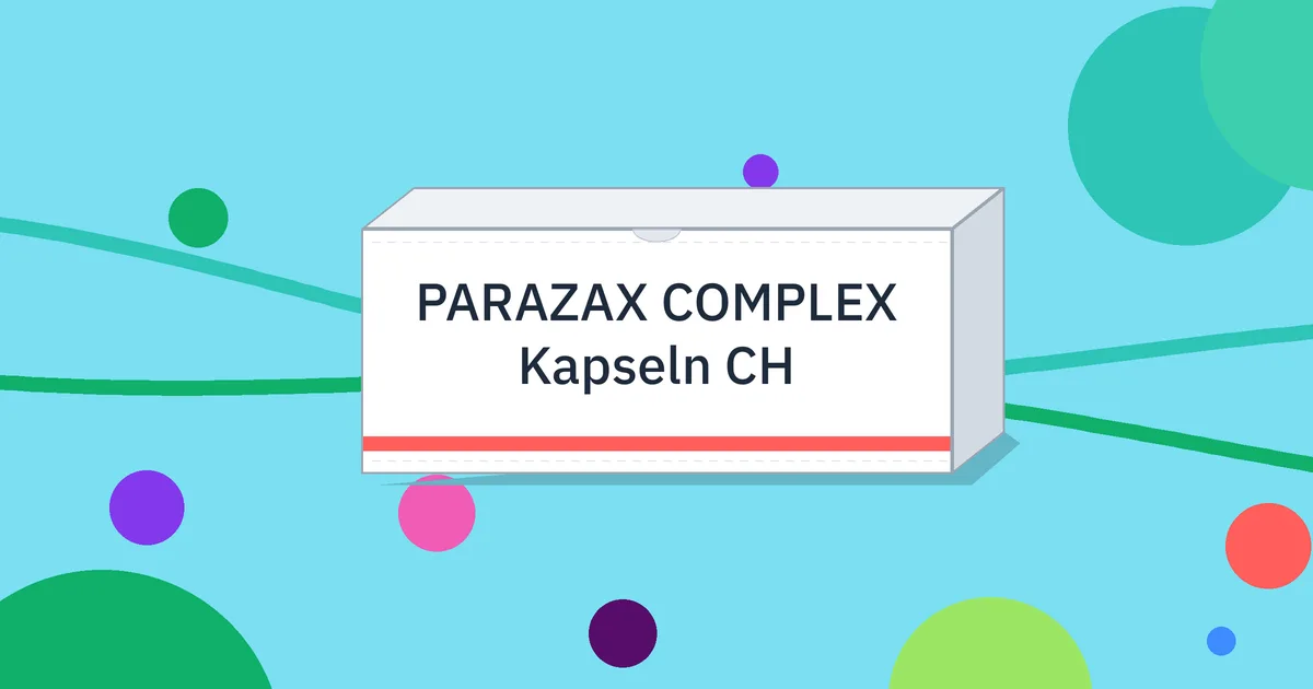 Symbolbild: Packung mit der Aufschrift PARAZAX COMPLEX Kapseln CH (PZN 20632676) – Verfügbarkeit und Bezug in Apotheken in Frankfurt am Main