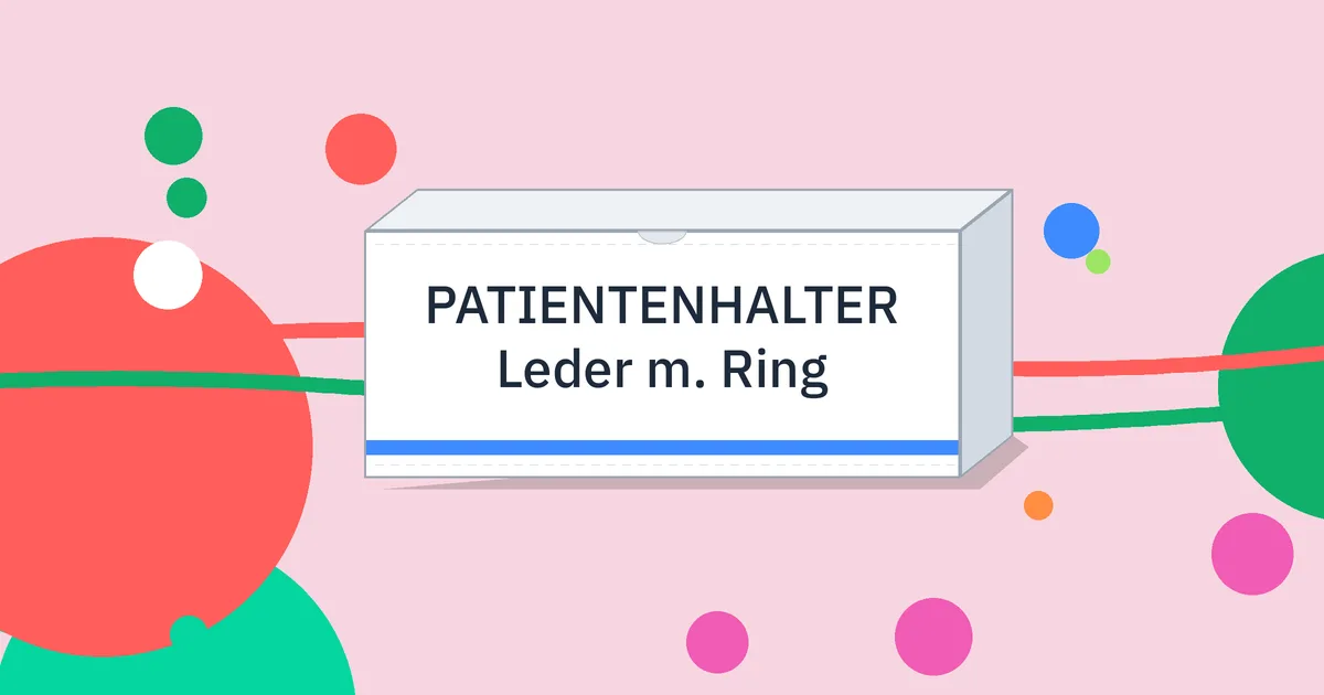 Symbolbild: Packung mit der Aufschrift PATIENTENHALTER Leder m. Ring (PZN 02442587) – Verfügbarkeit und Bezug in Apotheken in Frankfurt am Main