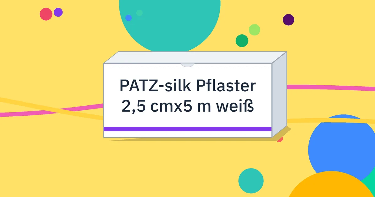 Symbolbild: Packung mit der Aufschrift PATZ-silk Pflaster 2,5 cmx5 m weiß (PZN 06813572) – Verfügbarkeit und Bezug in Apotheken in Frankfurt am Main