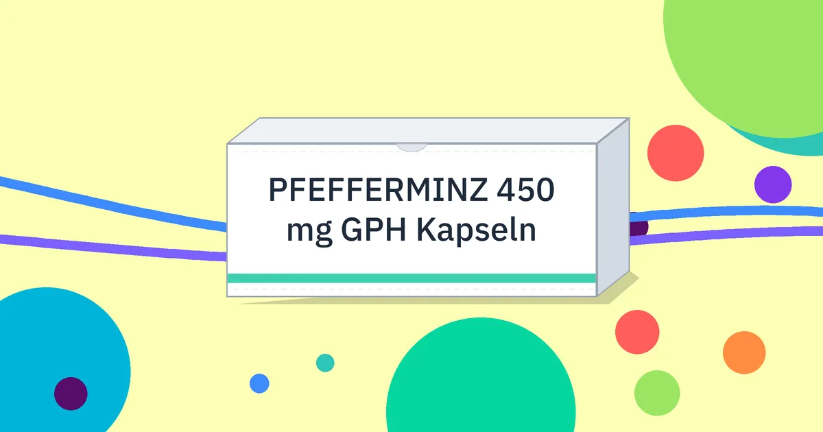 Symbolbild: Packung mit der Aufschrift PFEFFERMINZ 450 mg GPH Kapseln (PZN 06922930) – Verfügbarkeit und Bezug in Apotheken in Frankfurt am Main