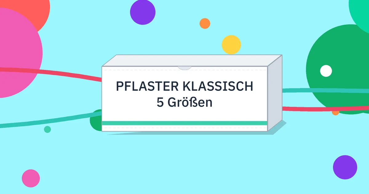 Symbolbild: Packung mit der Aufschrift PFLASTER KLASSISCH 5 Größen (PZN 16618570) – Verfügbarkeit und Bezug in Apotheken in Frankfurt am Main