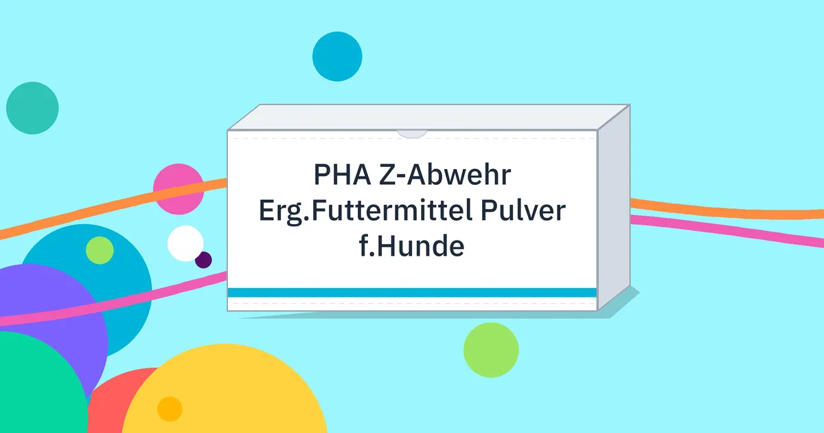 Symbolbild: Packung mit der Aufschrift PHA Z-Abwehr Erg.Futtermittel Pulver f.Hunde (PZN 19225664) – Verfügbarkeit und Bezug in Apotheken in Frankfurt am Main