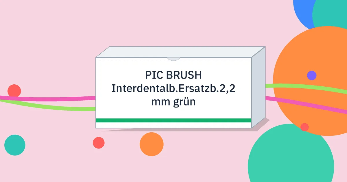 Symbolbild: Packung mit der Aufschrift PIC BRUSH Interdentalb.Ersatzb.2,2 mm grün (PZN 07391216) – Verfügbarkeit und Bezug in Apotheken in Frankfurt am Main