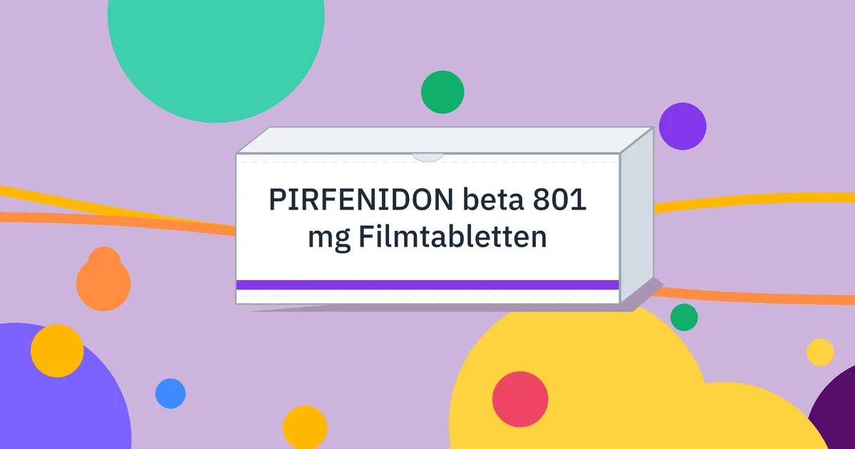 Symbolbild: Packung mit der Aufschrift PIRFENIDON beta 801 mg Filmtabletten (PZN 17884977) – Verfügbarkeit und Bezug in Apotheken in Frankfurt am Main