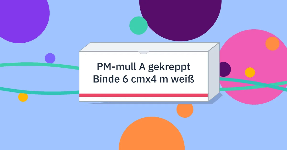 Symbolbild: Packung mit der Aufschrift PM-mull A gekreppt Binde 6 cmx4 m weiß (PZN 18845726) – Verfügbarkeit und Bezug in Apotheken in Frankfurt am Main