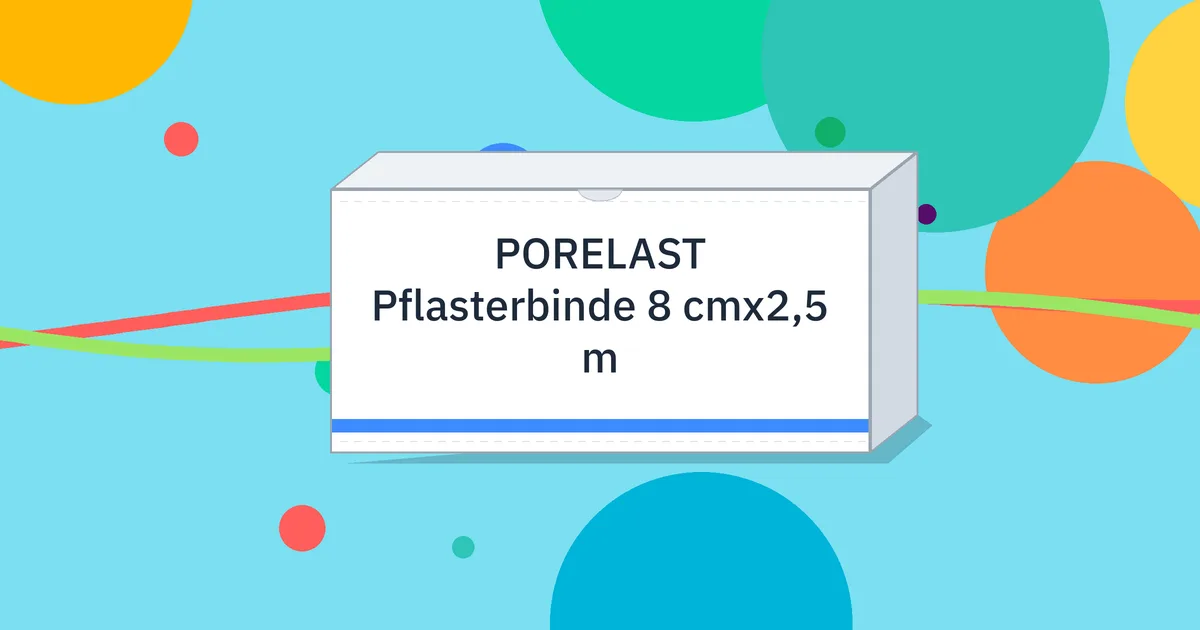 Symbolbild: Packung mit der Aufschrift PORELAST Pflasterbinde 8 cmx2,5 m (PZN 00826361) – Verfügbarkeit und Bezug in Apotheken in Frankfurt am Main