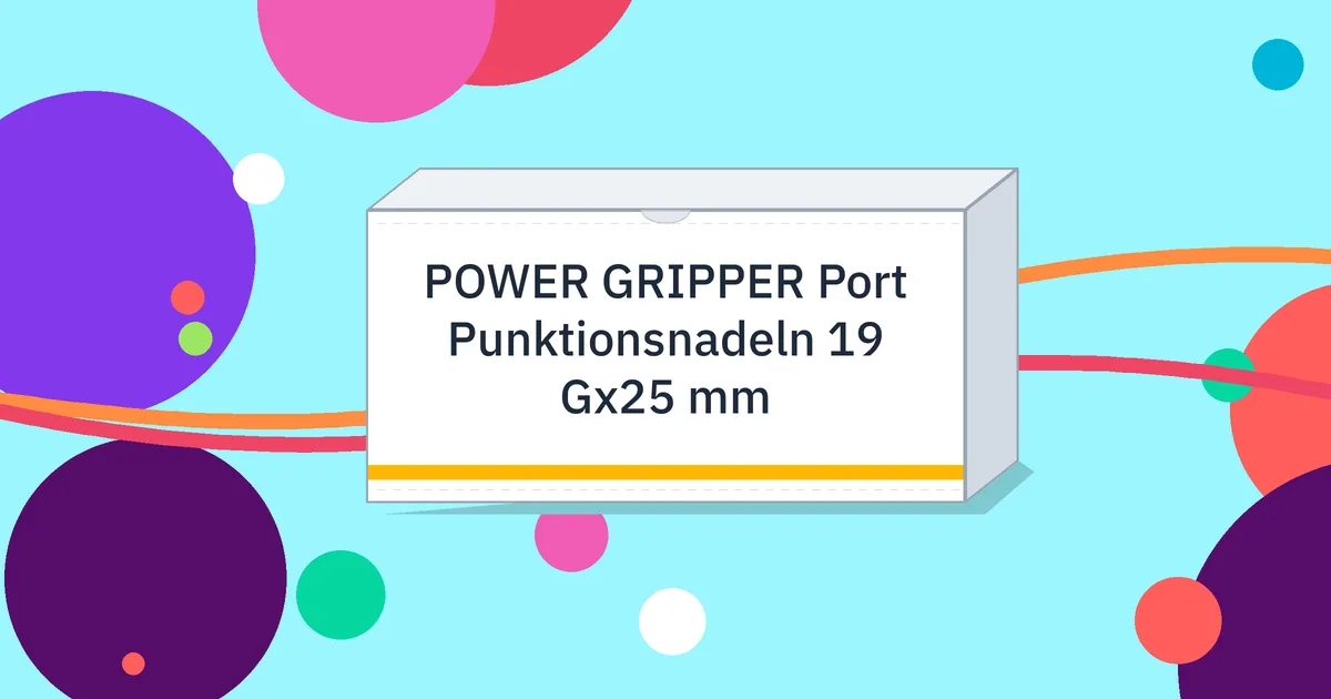 Symbolbild: Packung mit der Aufschrift POWER GRIPPER Port Punktionsnadeln 19 Gx25 mm (PZN 04658015) – Verfügbarkeit und Bezug in Apotheken in Frankfurt am Main