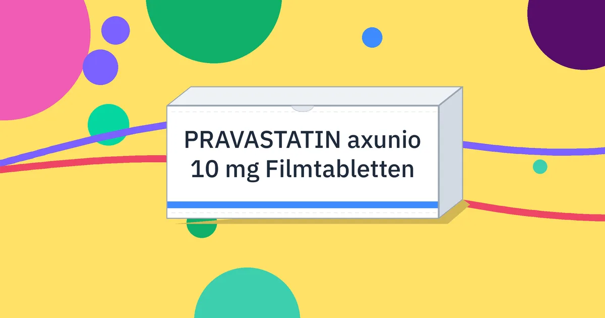 Symbolbild: Packung mit der Aufschrift PRAVASTATIN axunio 10 mg Filmtabletten (PZN 19289492) – Verfügbarkeit und Bezug in Apotheken in Frankfurt am Main