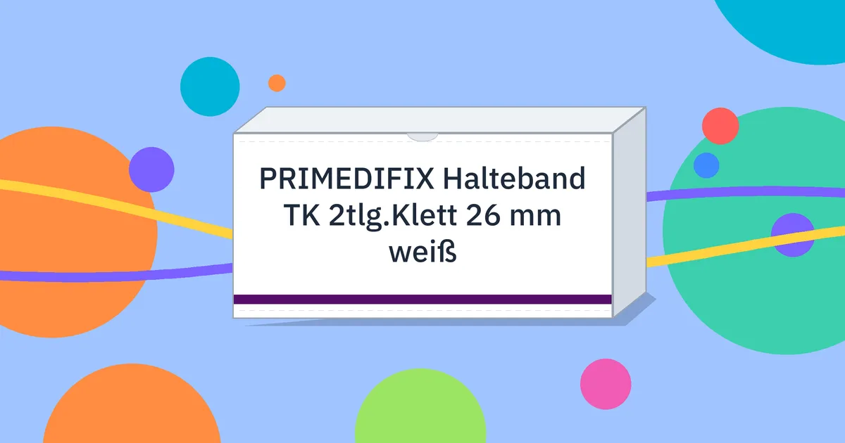 Symbolbild: Packung mit der Aufschrift PRIMEDIFIX Halteband TK 2tlg.Klett 26 mm weiß (PZN 12603117) – Verfügbarkeit und Bezug in Apotheken in Frankfurt am Main