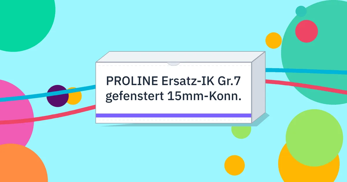 Symbolbild: Packung mit der Aufschrift PROLINE Ersatz-IK Gr.7 gefenstert 15mm-Konn. (PZN 16224167) – Verfügbarkeit und Bezug in Apotheken in Frankfurt am Main
