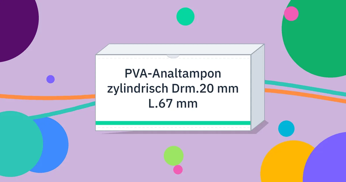 Symbolbild: Packung mit der Aufschrift PVA-Analtampon zylindrisch Drm.20 mm L.67 mm (PZN 12551679) – Verfügbarkeit und Bezug in Apotheken in Frankfurt am Main