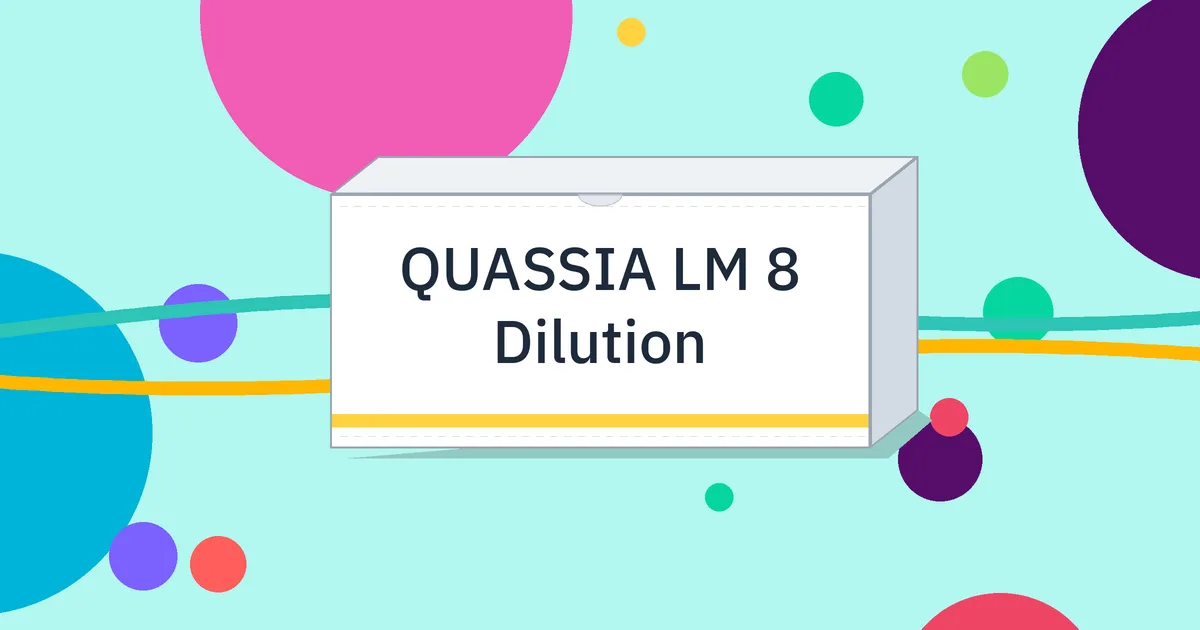 Symbolbild: Packung mit der Aufschrift QUASSIA LM 8 Dilution (PZN 13673143) – Verfügbarkeit und Bezug in Apotheken in Frankfurt am Main