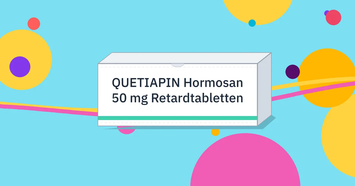 Symbolbild: Packung mit der Aufschrift QUETIAPIN Hormosan 50 mg Retardtabletten (PZN 11145925) – Verfügbarkeit und Bezug in Apotheken in Frankfurt am Main