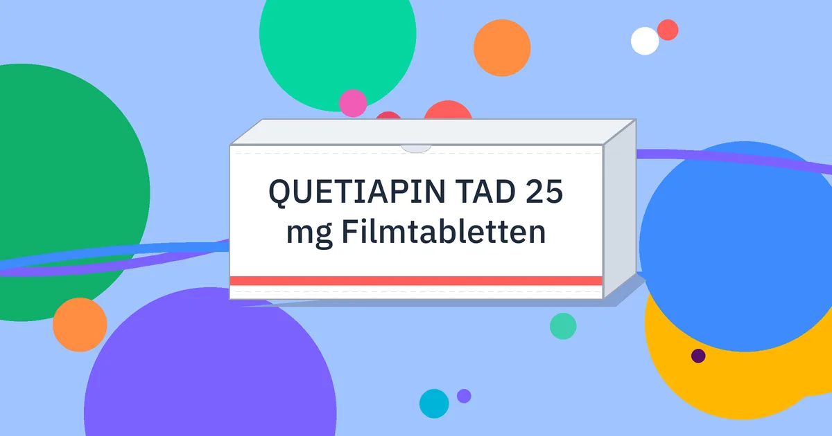 Symbolbild: Packung mit der Aufschrift QUETIAPIN TAD 25 mg Filmtabletten (PZN 13815815) – Verfügbarkeit und Bezug in Apotheken in Frankfurt am Main