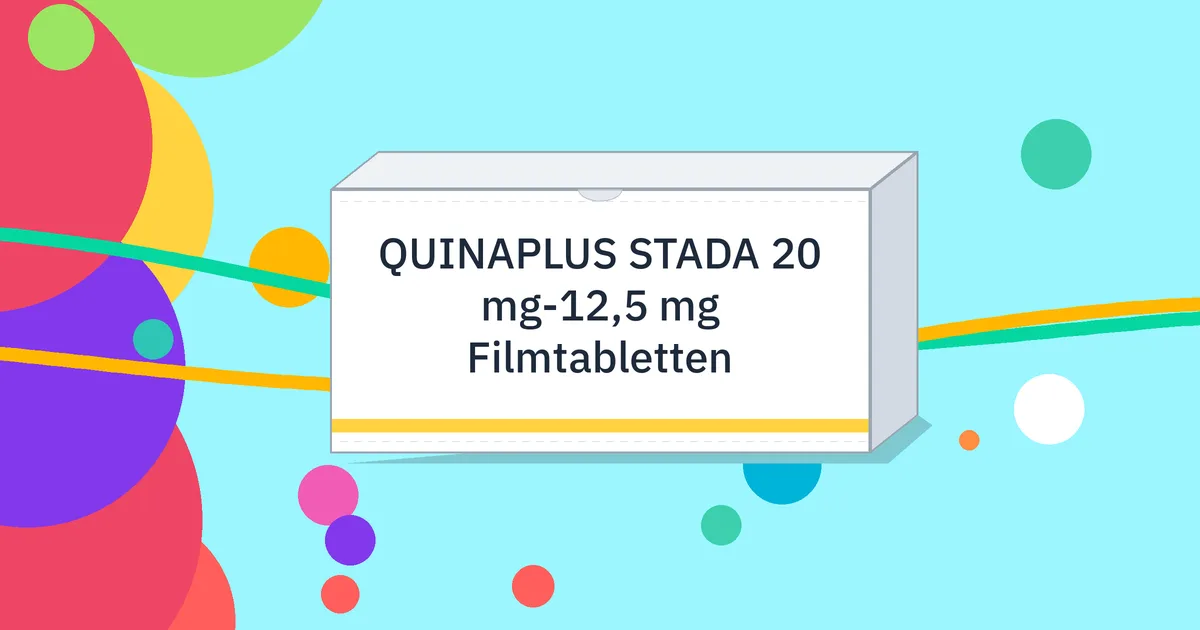 Symbolbild: Packung mit der Aufschrift QUINAPLUS STADA 20 mg-12,5 mg Filmtabletten (PZN 00840556) – Verfügbarkeit und Bezug in Apotheken in Frankfurt am Main