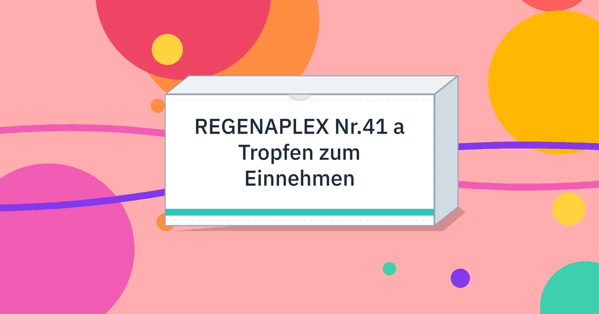 Symbolbild: Packung mit der Aufschrift REGENAPLEX Nr.41 a Tropfen zum Einnehmen (PZN 02642582) – Verfügbarkeit und Bezug in Apotheken in Frankfurt am Main